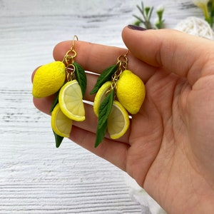 Lemon Earrings, Slice Lemon Dangle Earrings Fruit Food Earrings Vegan ...