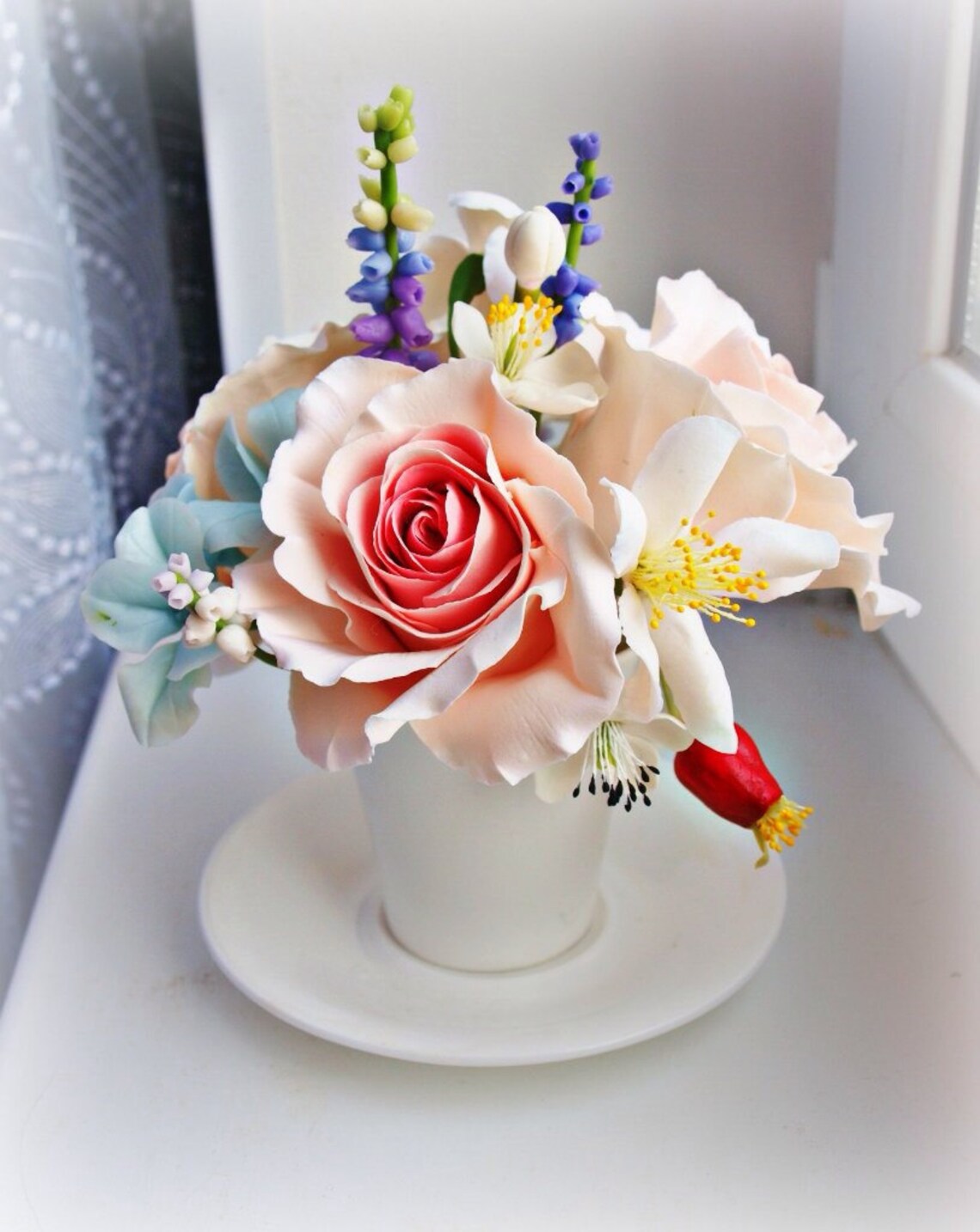 Home Decor Flower Interior Composition Cup With Rose - Etsy