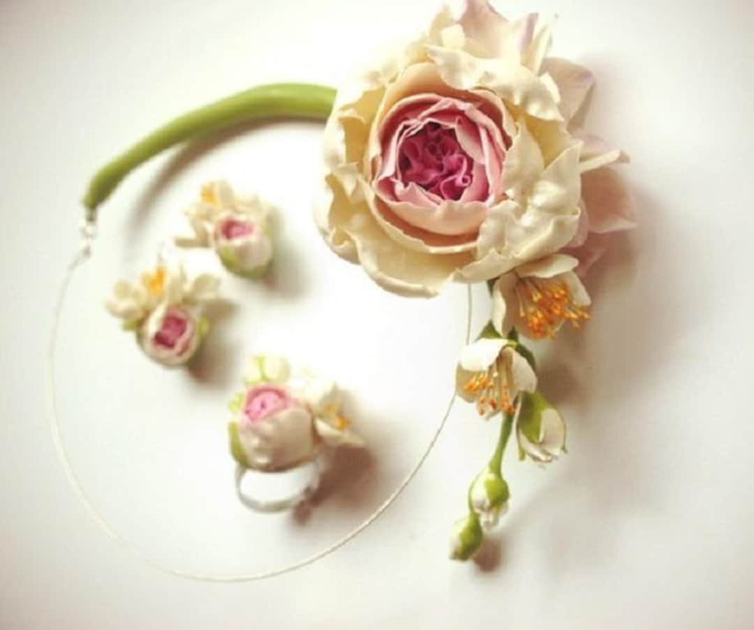 Jewelry Set With Roses - Flower Wedding Women Accessories - Necklace ...
