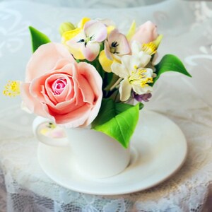 Small Flower Arrangement - Pink Rose Table Decor, Dining Room Table ...