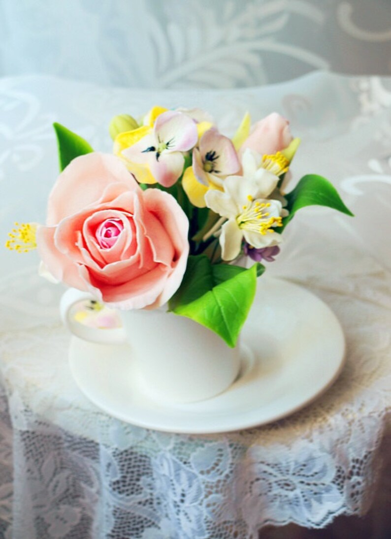 Small Flower Arrangement Pink Rose Table Decor Dining Room - Etsy