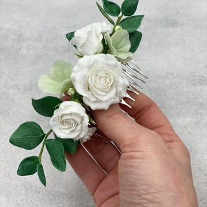 White Rose Floral Hair Comb Wedding Hairpiece, Bridal Hair Clip Flower ...