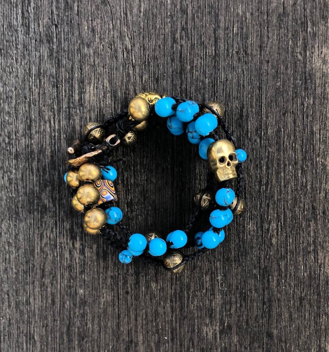 Collar / pulsera / tobillera de calavera de Buda turquesa, yoga, unisex ...