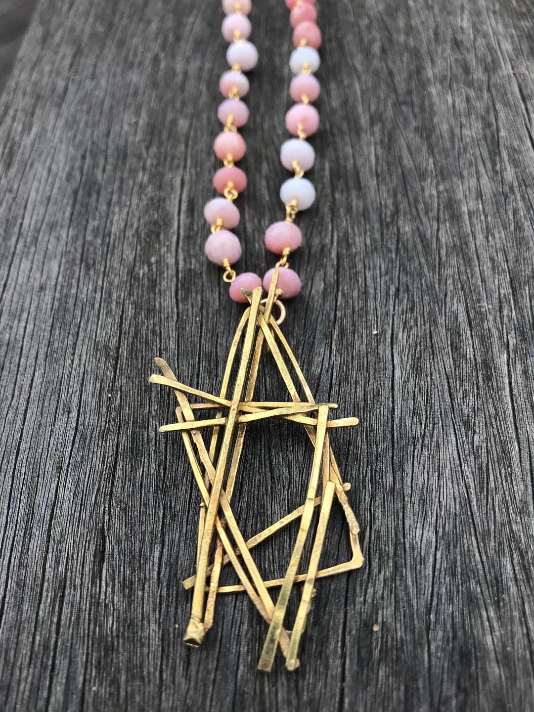 Star of David Artisan Jewish Star Pendant, Gold, Pink Rosary Style ...