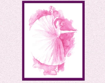 Pink ballerina poster downloadable ballet watercolor 11x17 | Etsy