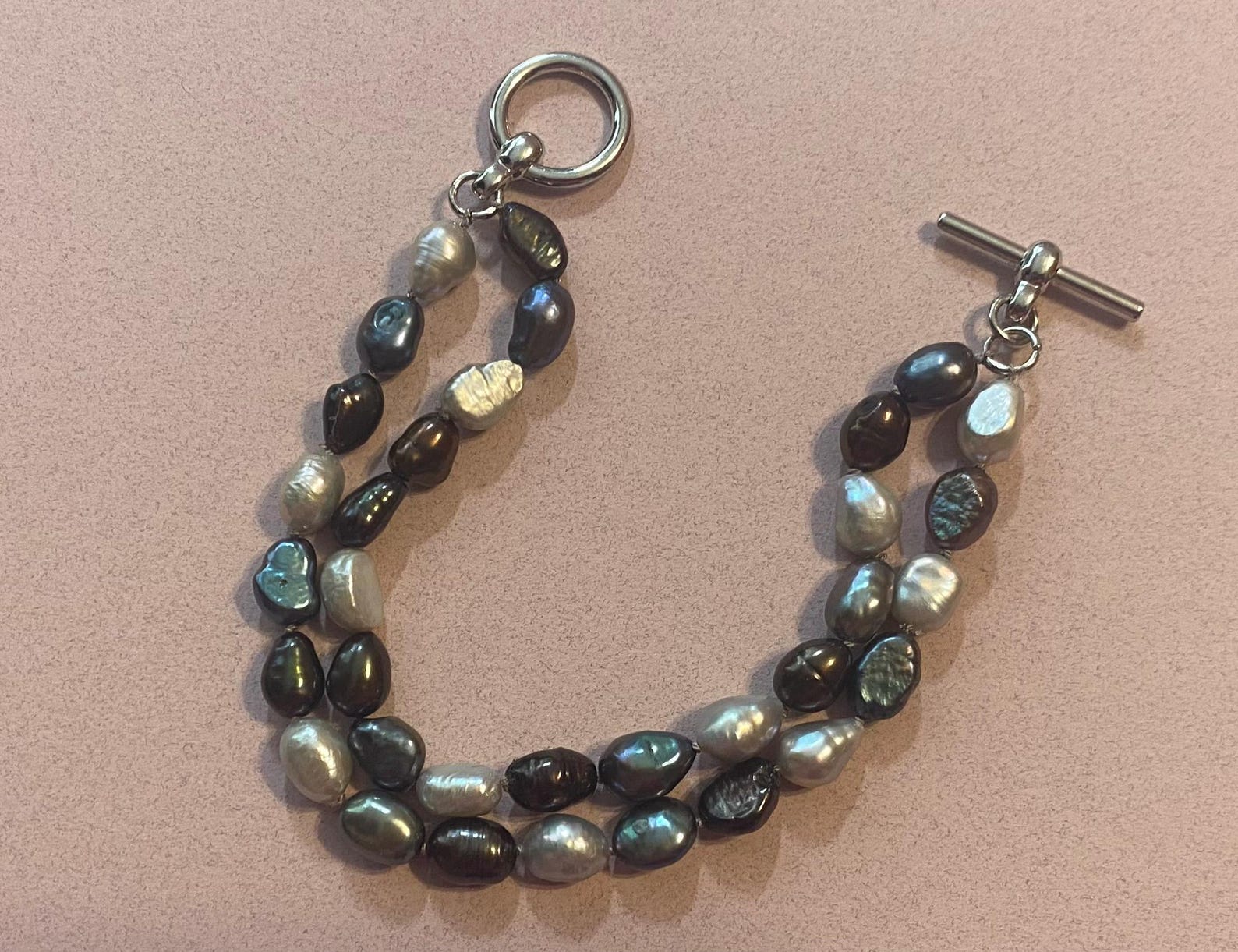 Two-strand Bracelet of Multi-colored Gray Freshwater Pearls With a ...