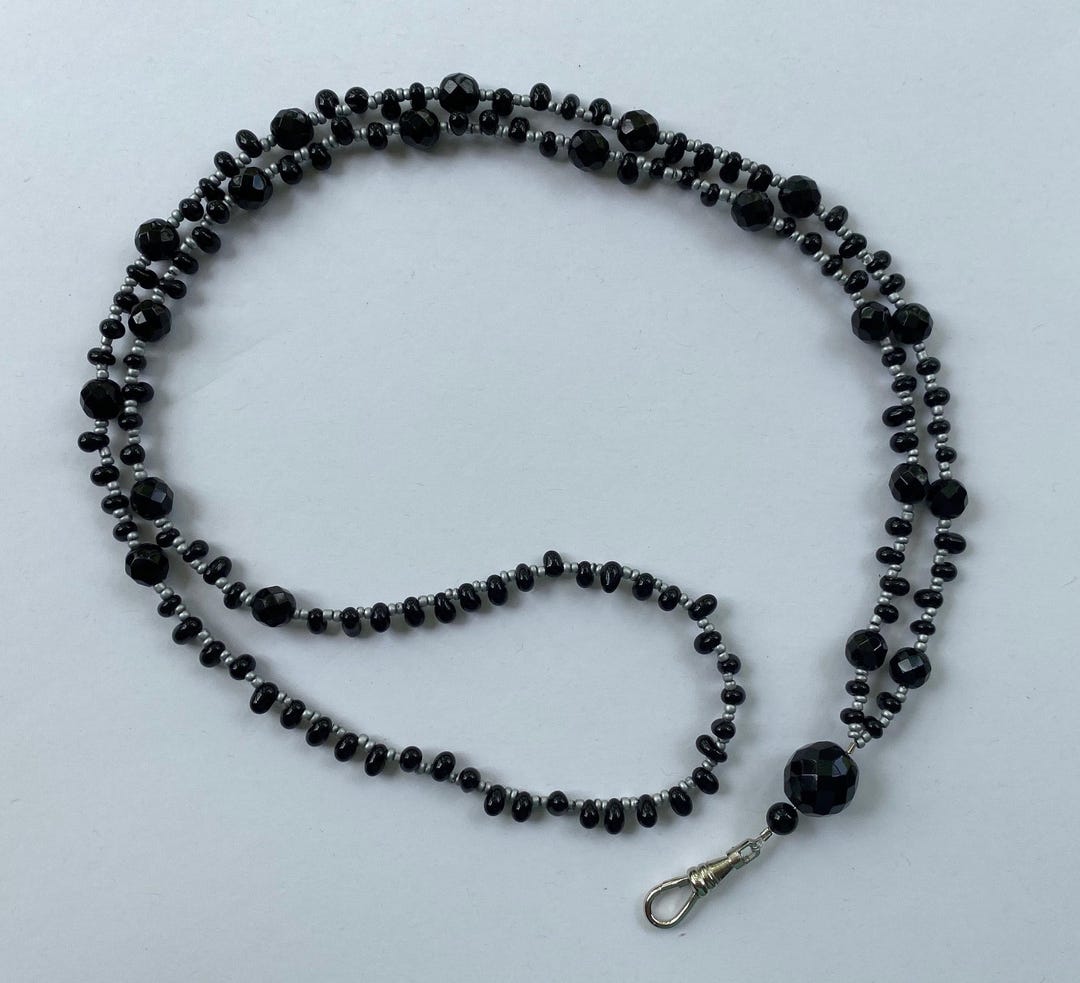 Lanyard for ID and Keys, With Black and Light Gray Crystal Beads and ...