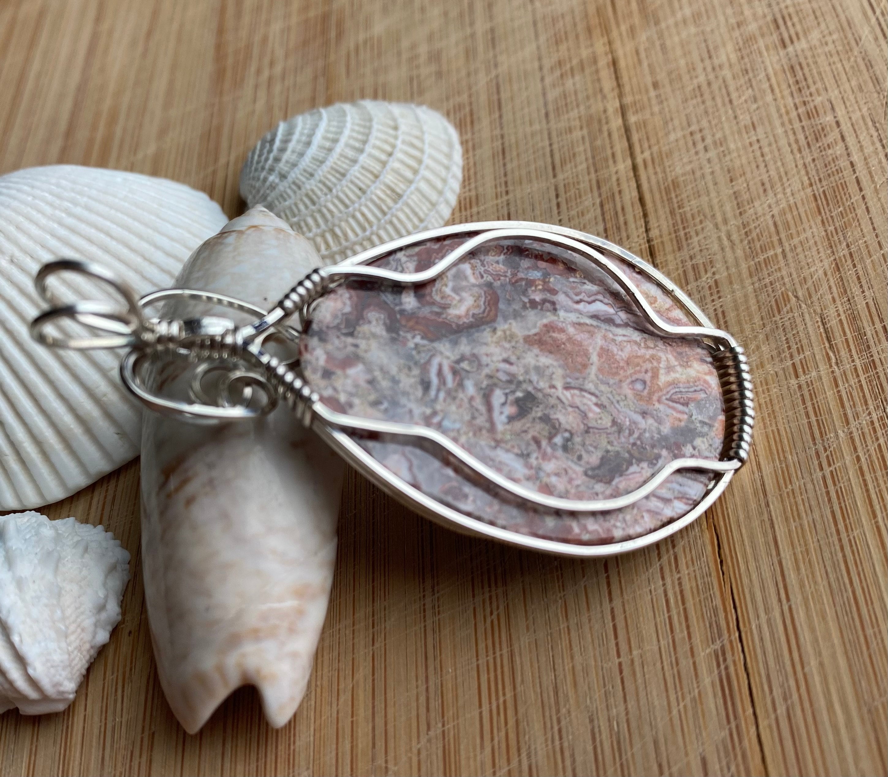 Rosey Red Rosetta Stone Pendant Wrapped in Sterling Silver Wire. - Etsy