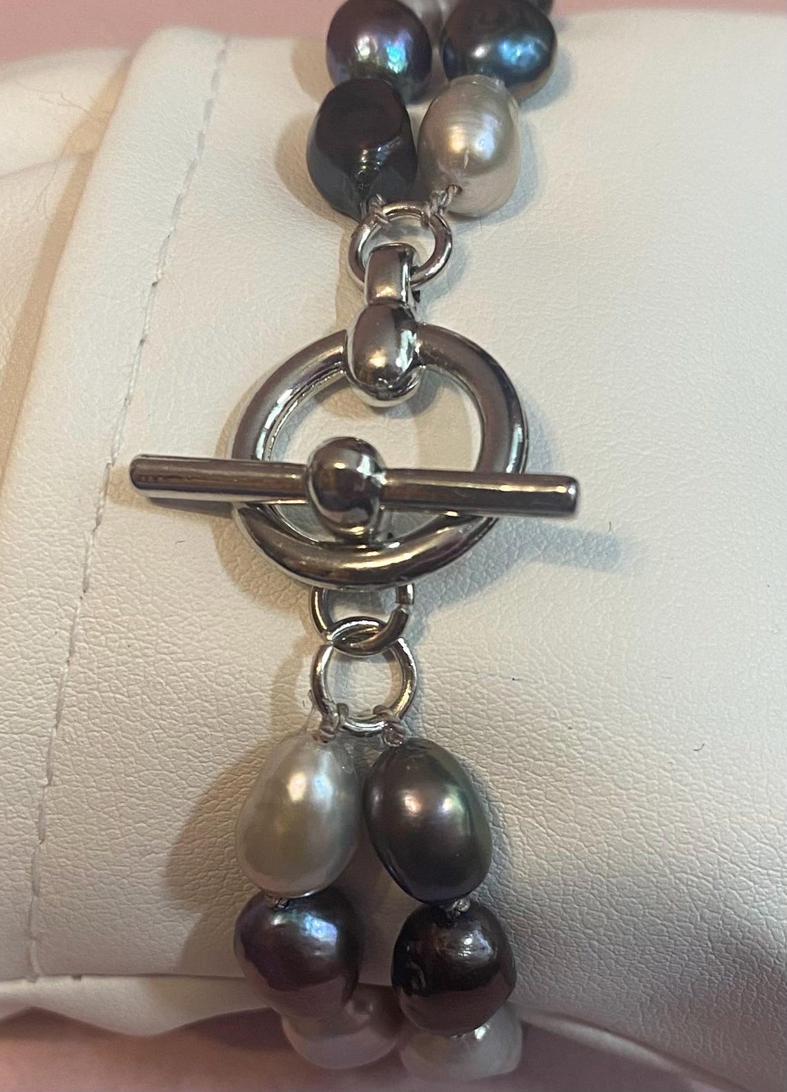 Two-strand Bracelet of Multi-colored Gray Freshwater Pearls With a ...