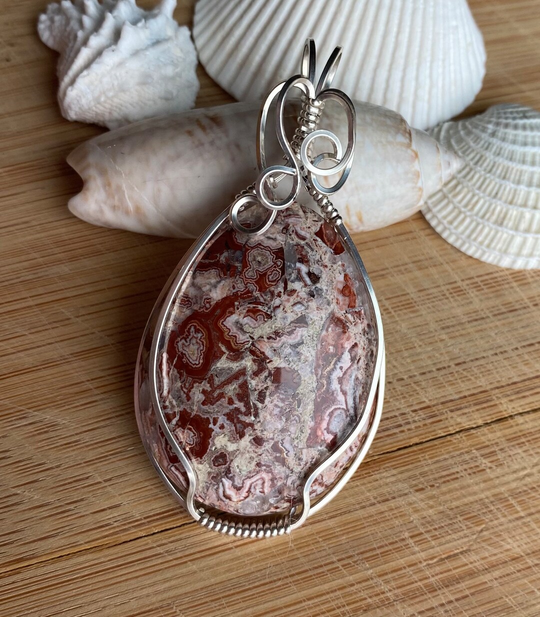 Rosey Red Rosetta Stone Pendant Wrapped in Sterling Silver Wire. - Etsy