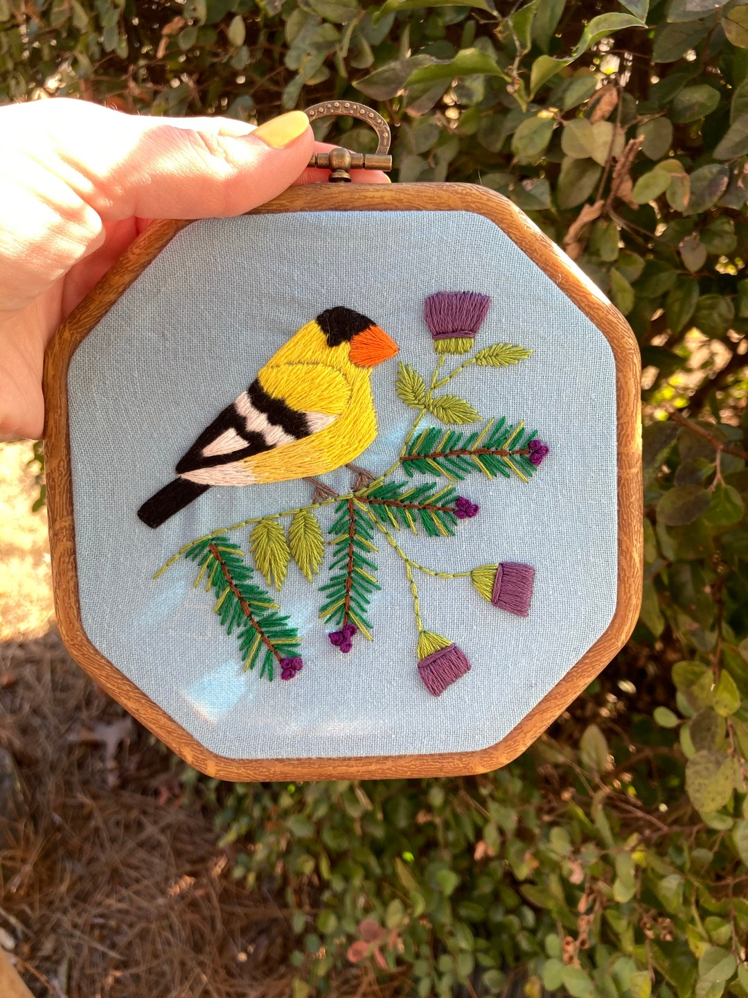 American Goldfinch Hand Embroidered Ornament -- Handmade and ...