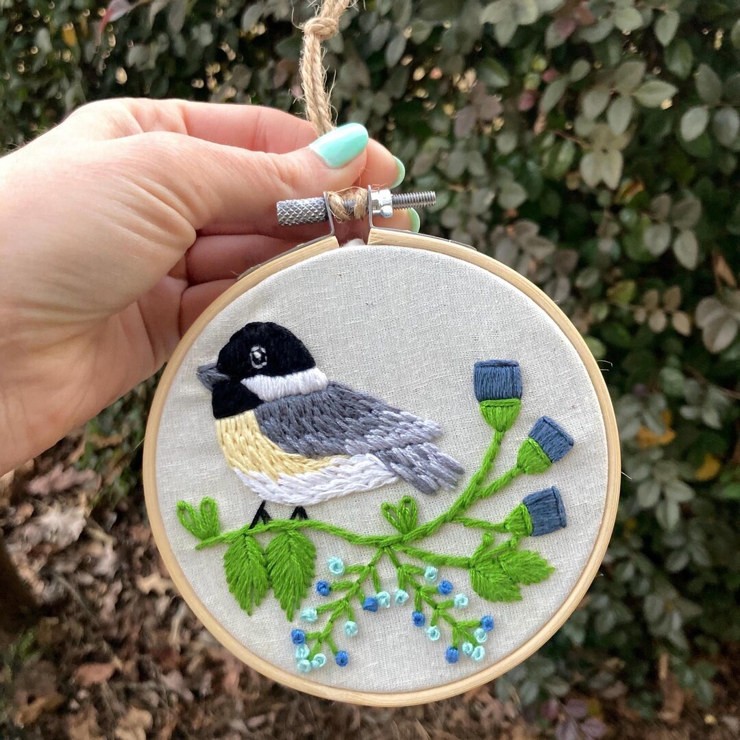 Carolina Chickadee Embroidered Ornament. Bird Ornament With WHITE ...