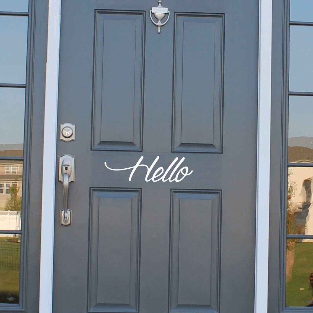 Hello Front Door Sticker Decal, Script Writing Adhesive Vinyl Words ...