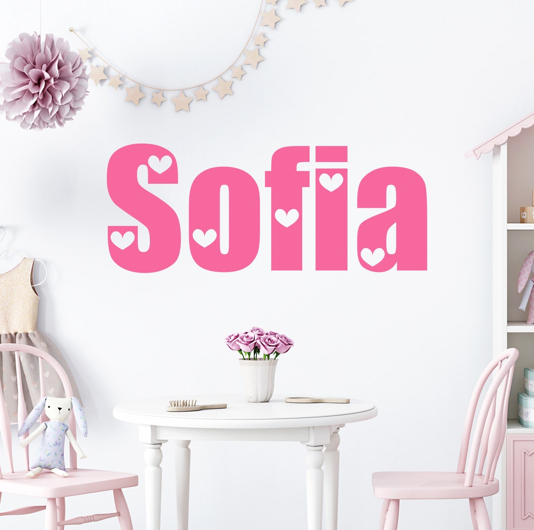 Personalised Bespoke Cute Heart Wall Sticker Name, Decal Bedroom Kids ...
