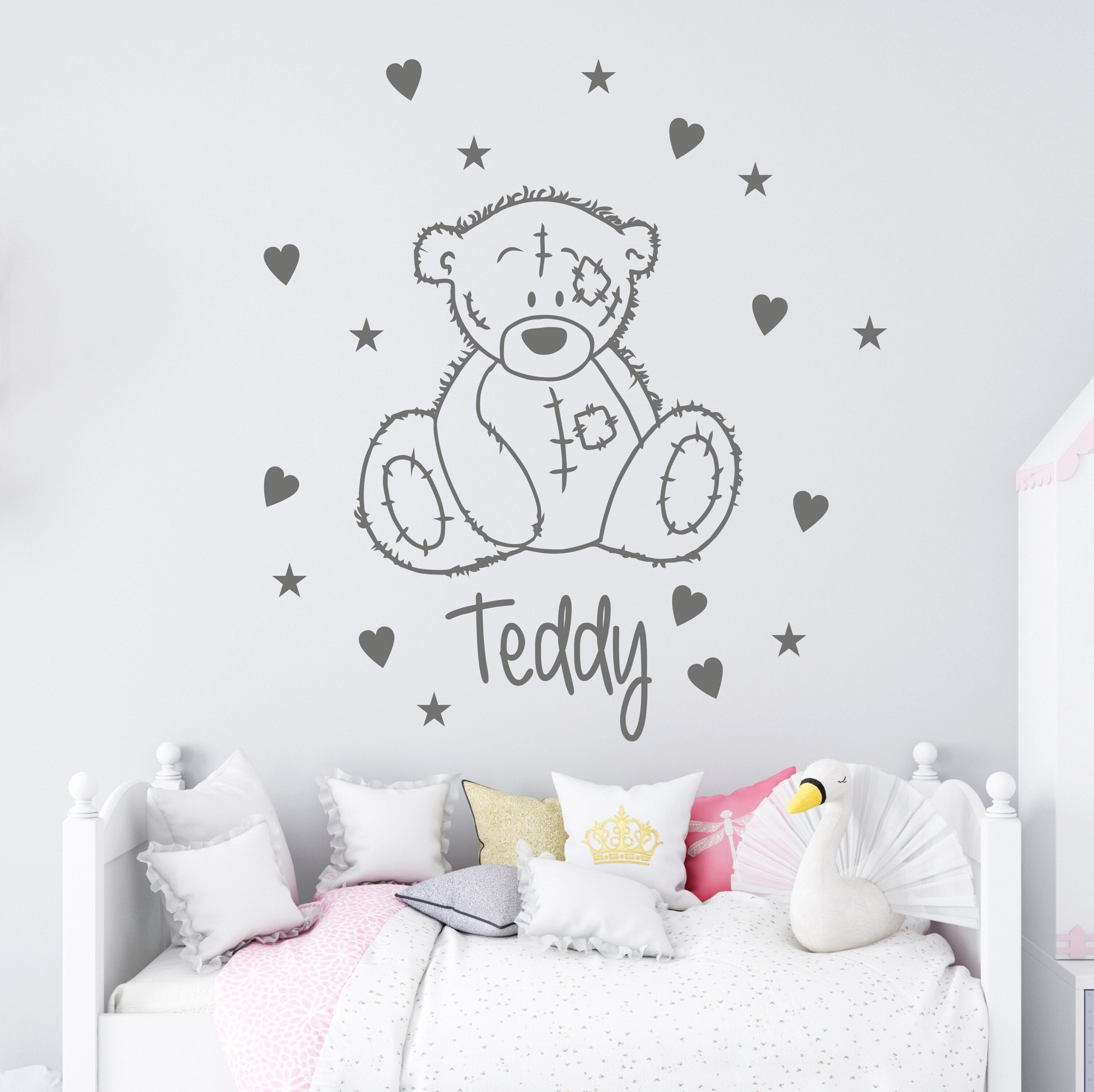 Cute Tatty Style Bear With Personalised Bespoke Name | Vinyl Adhesive ...