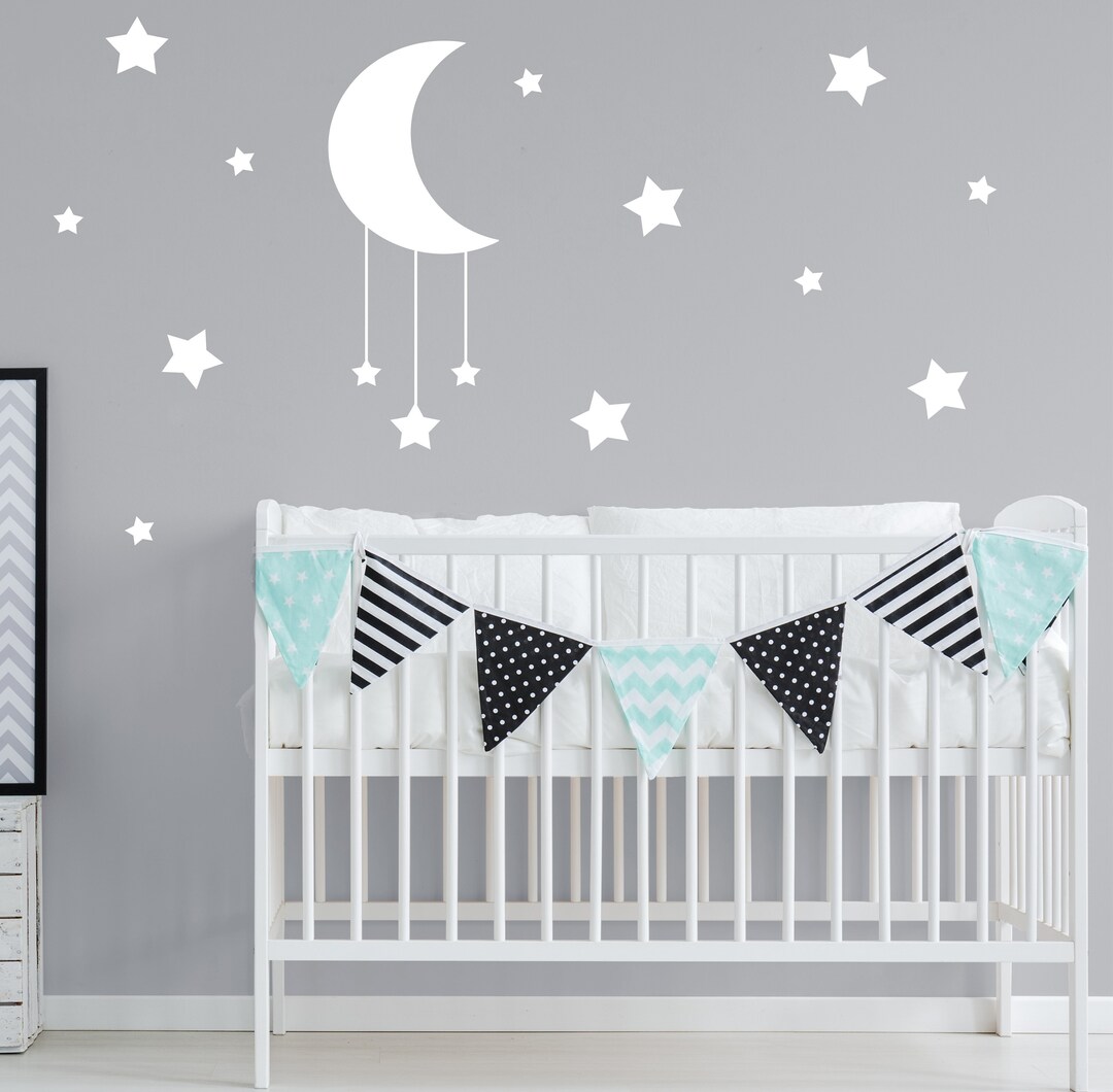 Moon and Stars Wall Sticker Decal, Vinyl Adhesive Removable Nursery ...