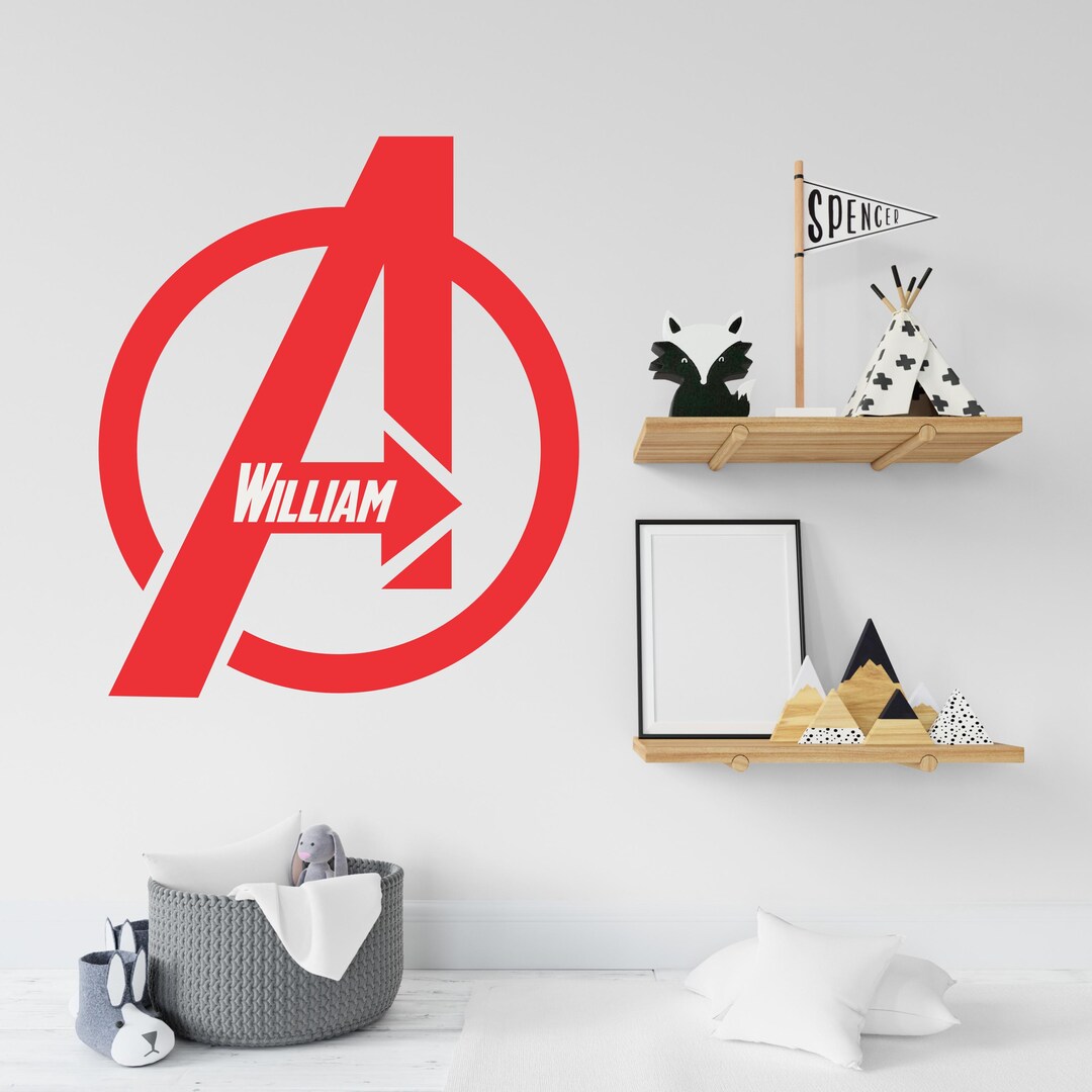 Avengers Superhero Kids Name Wall Vinyl Decal Sticker Personalised ...