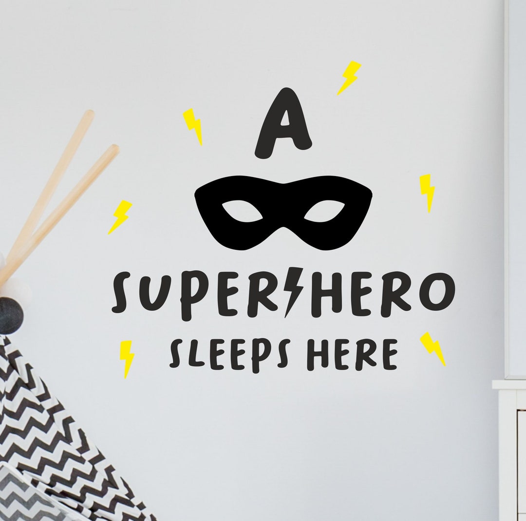 A Superhero Sleeps Here Wall Sticker Fun Playful Bedroom Decal Kids ...