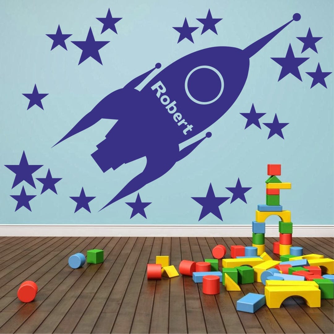 Rocket Ship With Name Wall Sticker | Personalised Custom Bespoke Name ...