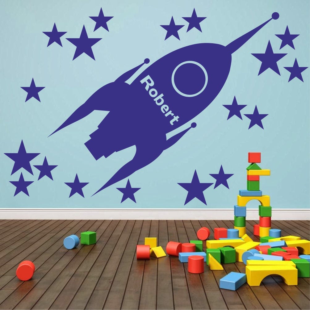 Rocket Ship With Name Wall Sticker | Personalised Custom Bespoke Name ...