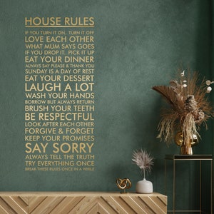 House Rules Wall Sticker Quote Decal - Inspirational Home Decor for ...