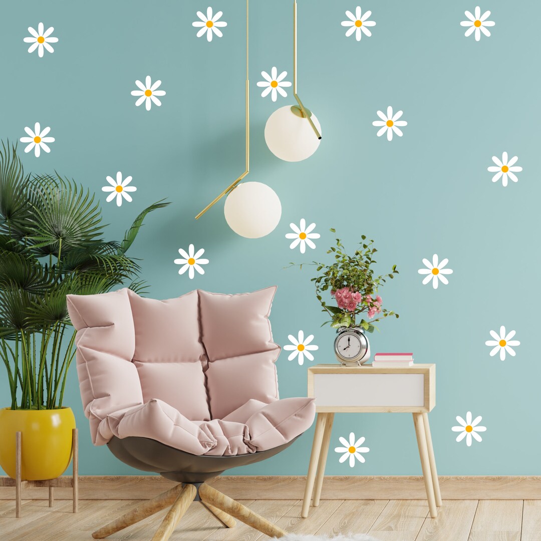 Daisy Wall Decal Sticker | BOHO Modern Flower White Yellow Decor Vinyl ...