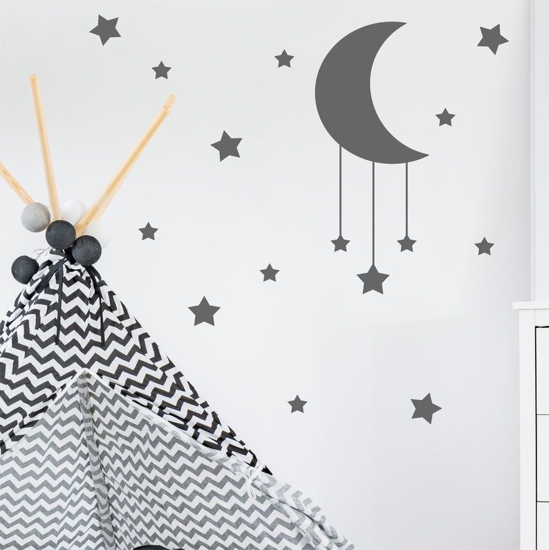 Moon and Stars Wall Sticker Decal, Vinyl Adhesive Removable Nursery ...