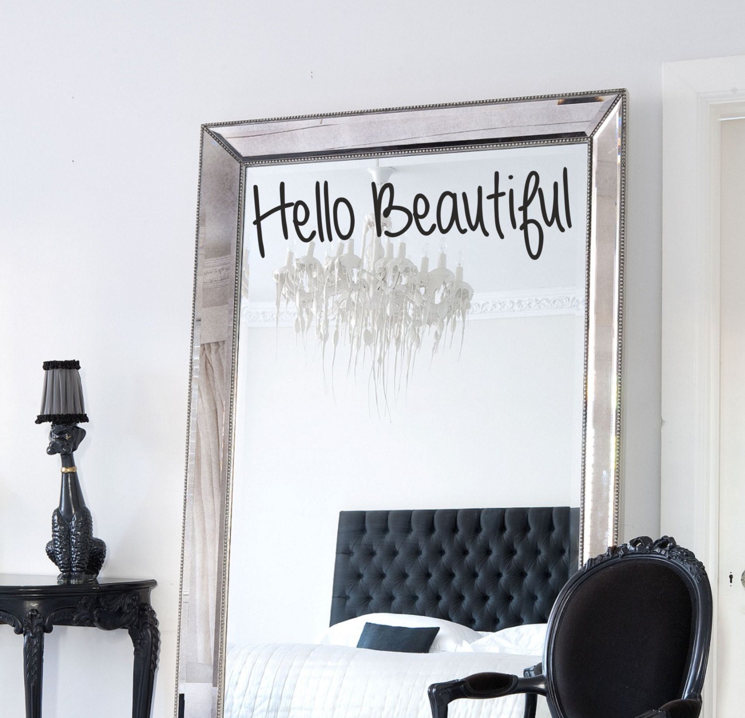 Hello Beautiful Sticker for Wall or Mirror, Decal Adhesive Vinyl Quote ...