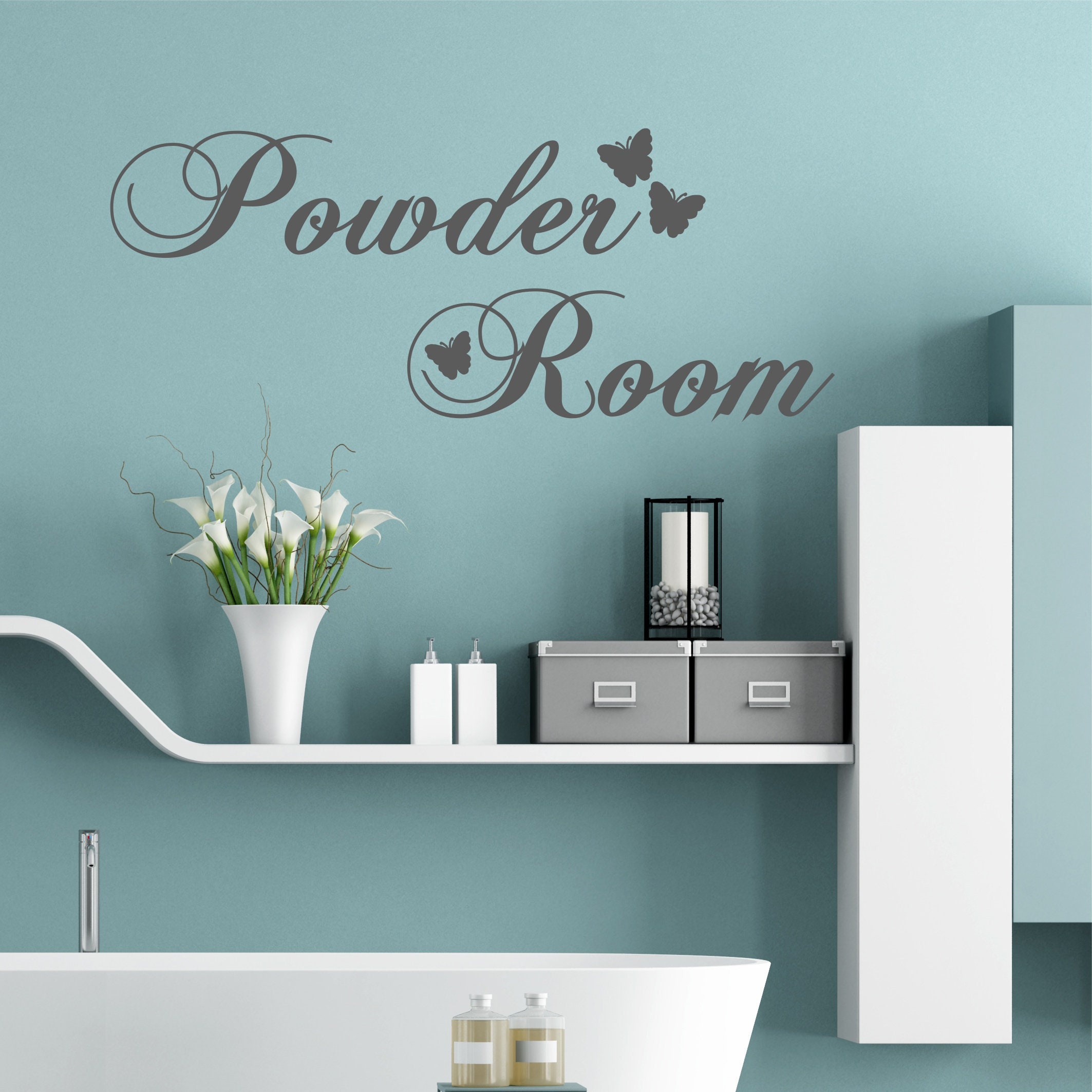 Powder Room With Butterflies Wall Sticker Decal Quote Words - Etsy