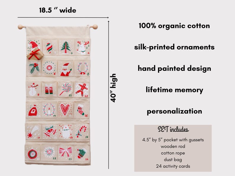 Advent Calendar Fabric for Kid Christmas Gift Personalized Wall Decor ...