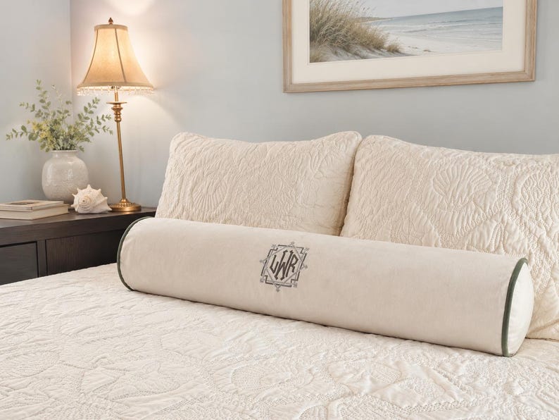 Monogrammed Velvet Bolster Pillow Custom Embroidered Throw Cushion ...