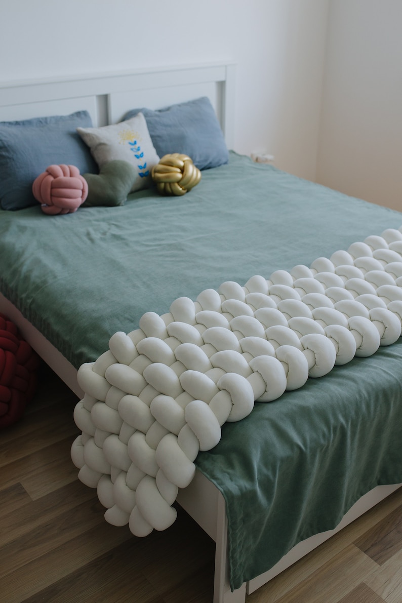 Bed Runner King Bedding Scarf Knot Throw Scarves Chunky Knit Pillow Set Braided - Etsy