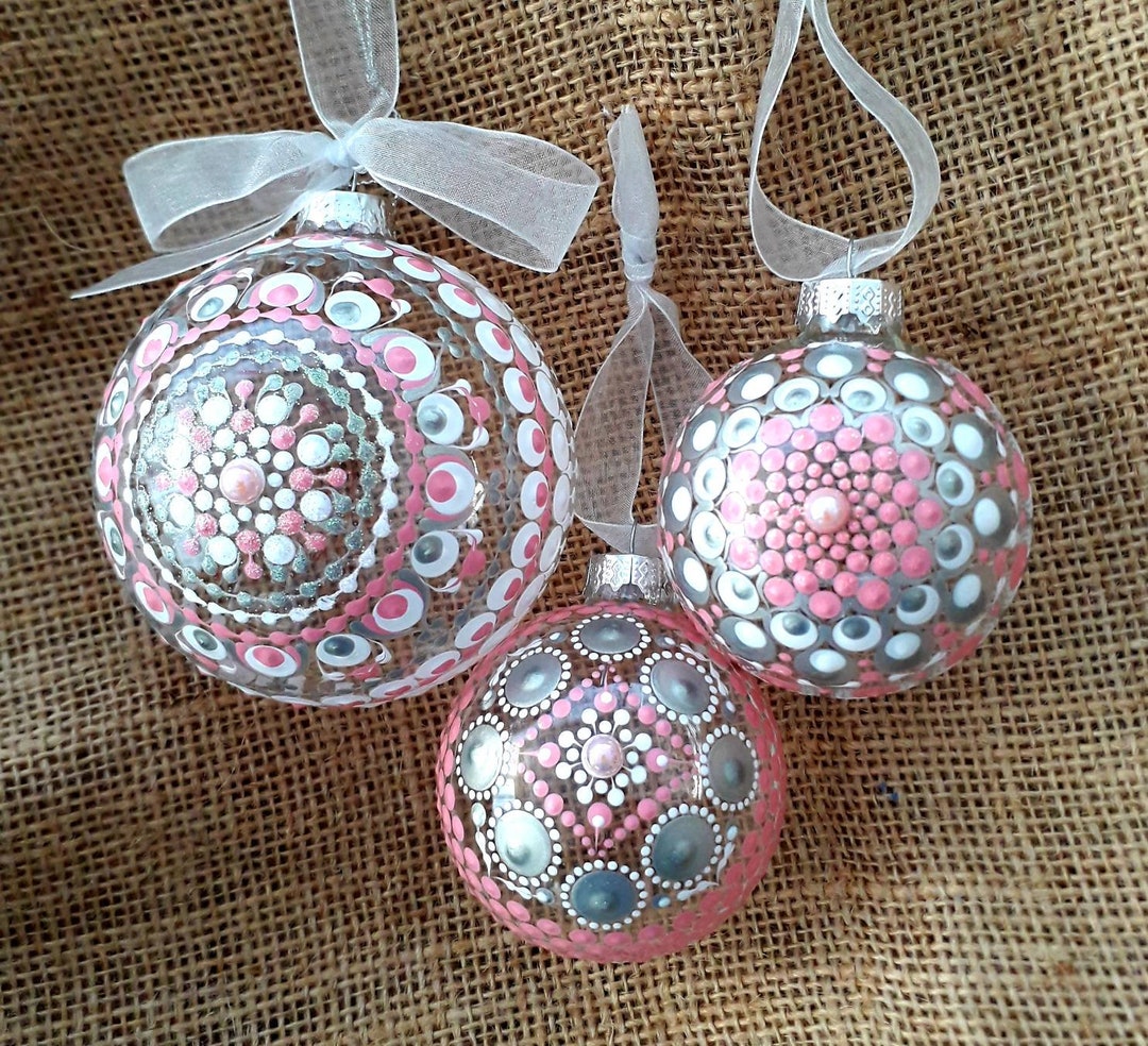 Set of 3 Includes 1 Large and 2 Medium Size Baubles. Hand Painted ...