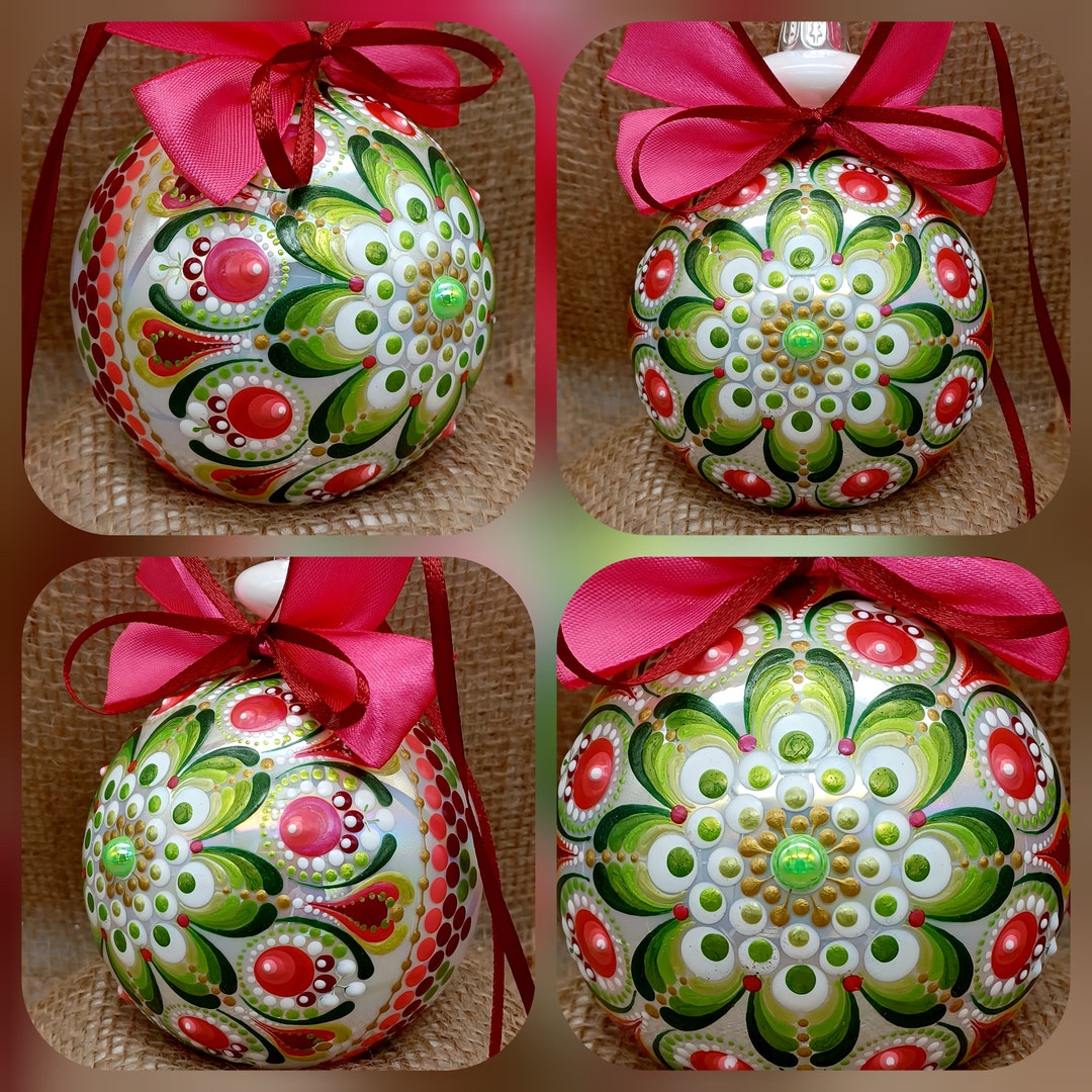 Extra Large 10cm Hand-painted Iridescent White Glass Bauble ...