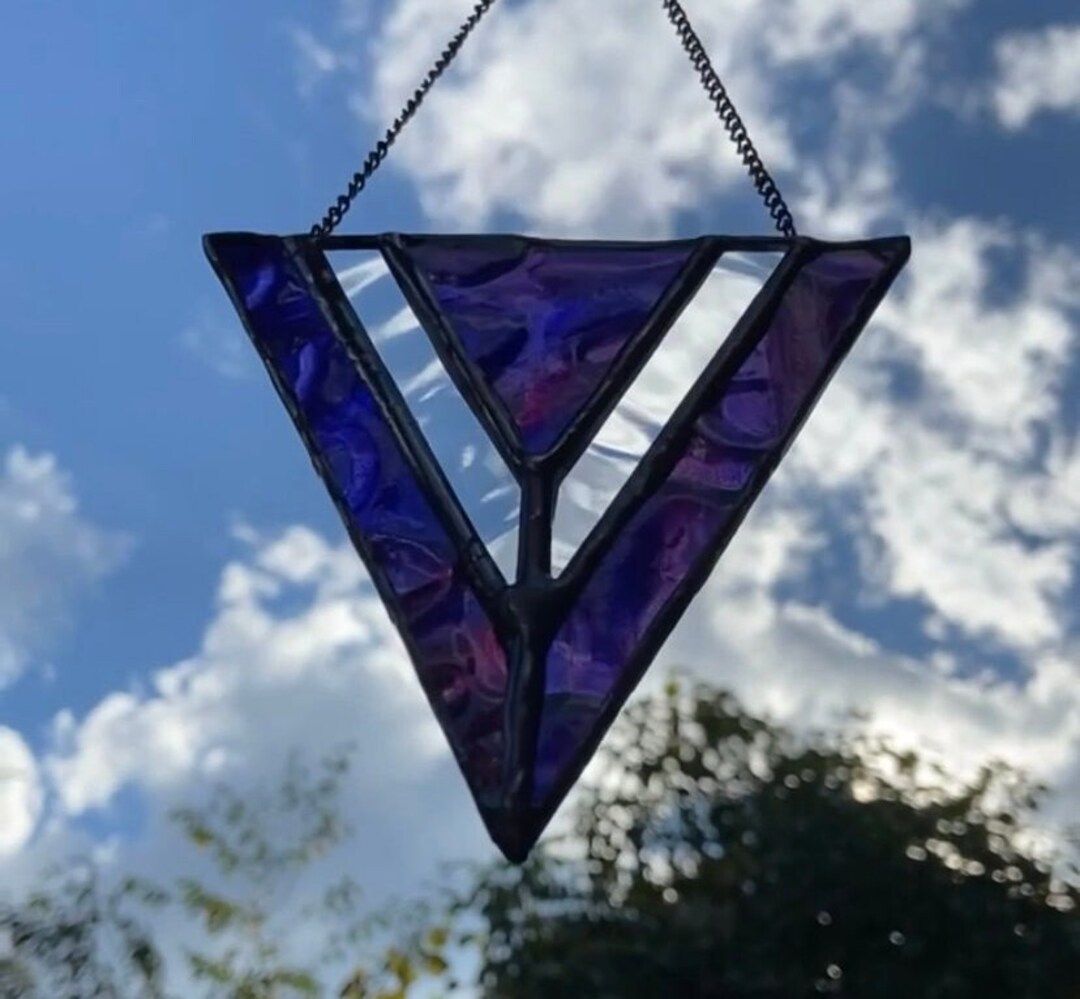 Stained Glass Purple and Blue Swirl Triangle "void" Suncatcher (small ...