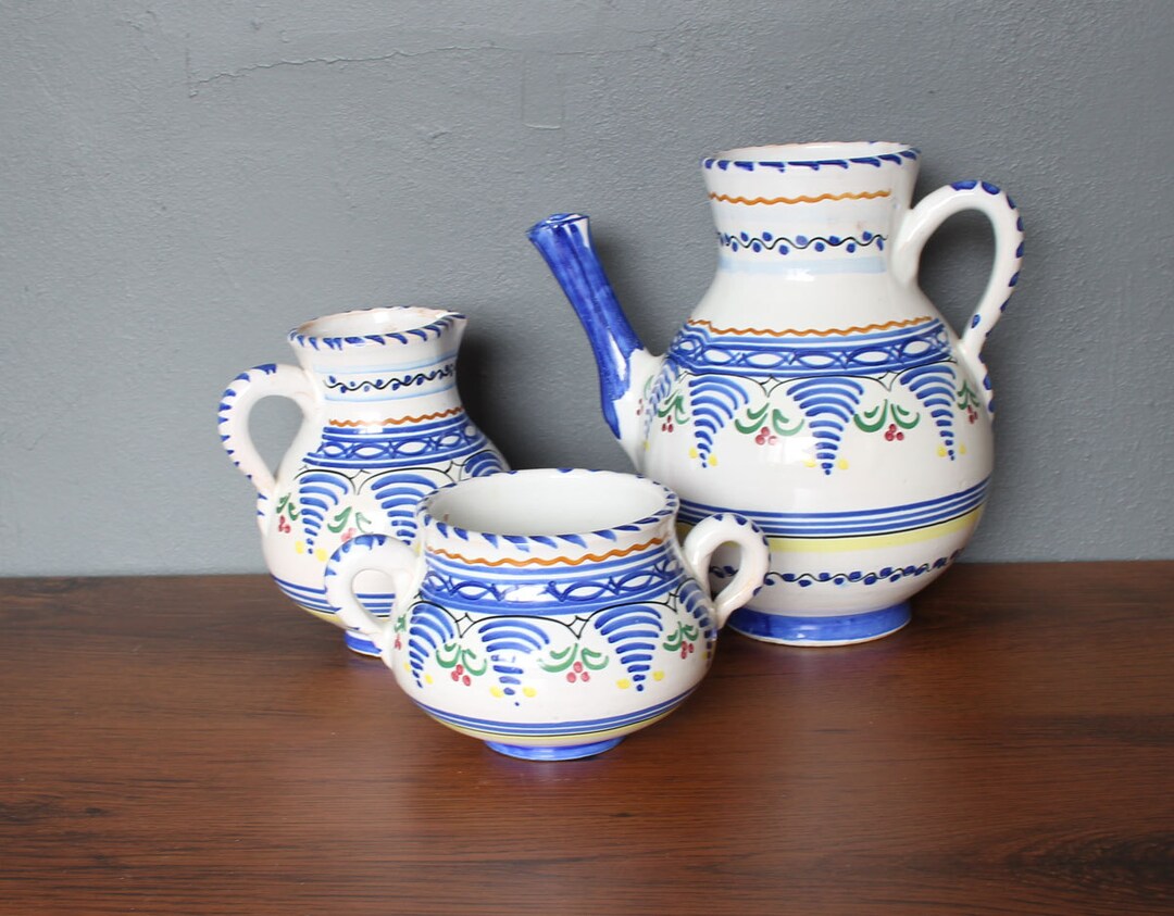 Ceramic Caffe or Tea Set, Complete Creamware Coffee and Tea Set, Three ...