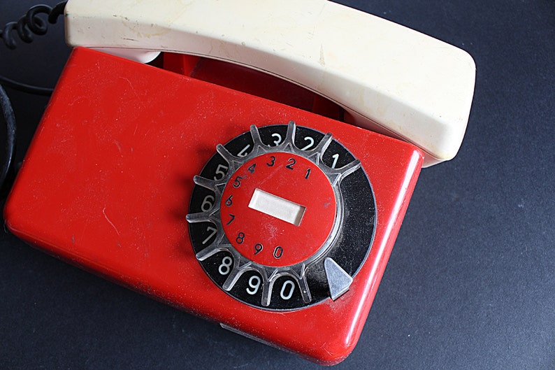 Red White Vintage Rotary Phone from 1987 | Etsy