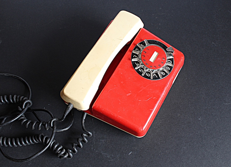 Red White Vintage Rotary Phone from 1987 | Etsy