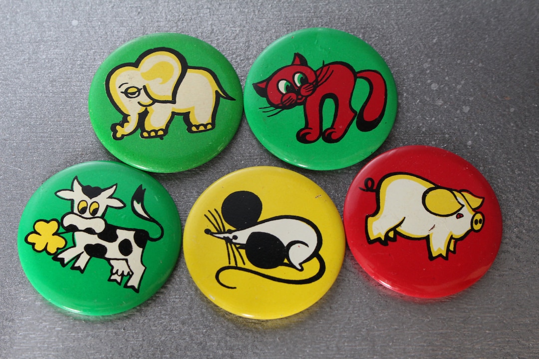 Set of 5 Soviet Tin Pins, Vintage Children Badges, Vintage Animal ...