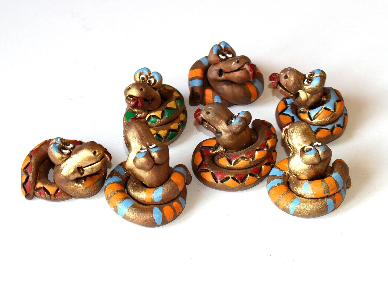 Set of 6 Small Snake Clay Figurine, Custom Snake Sculptures, Snake ...