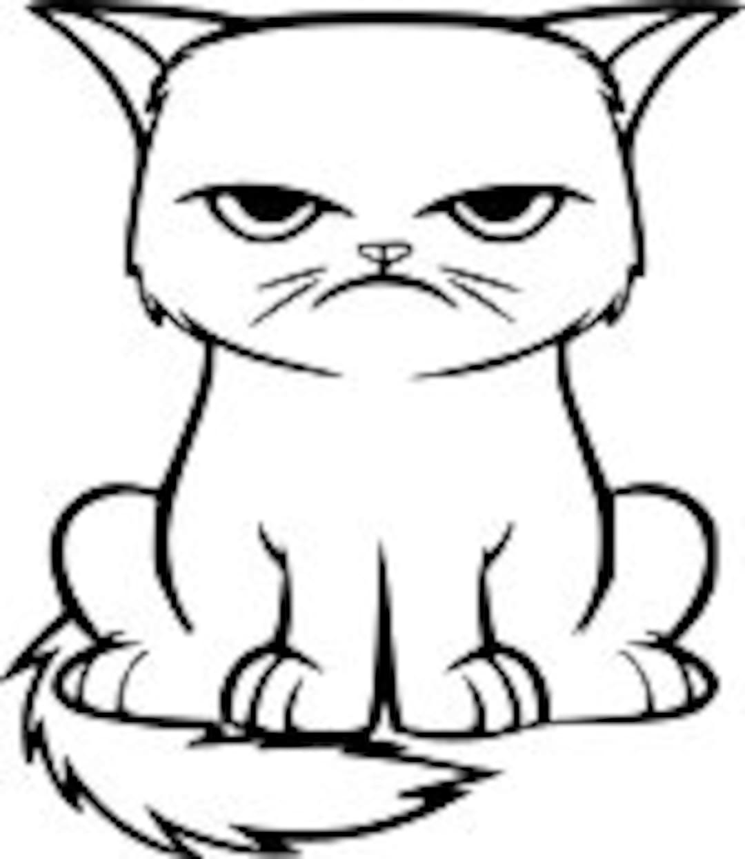 Outline Grumpy Kitty Svg Cut File - Etsy