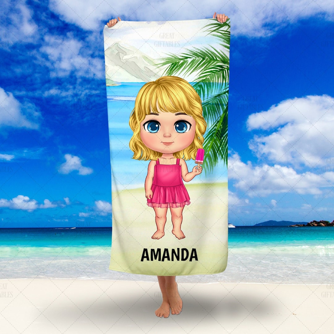 Kids Personalized Custom Character Beach Towel Childs Name - Etsy