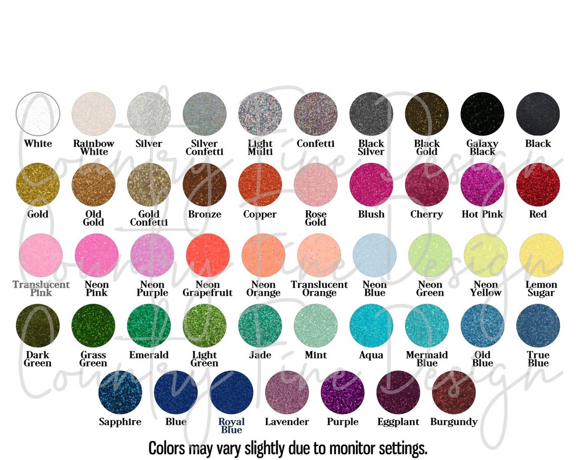 Siser Glitter HTV Color Chart Heat Transfer Vinyl Color Chart | Etsy