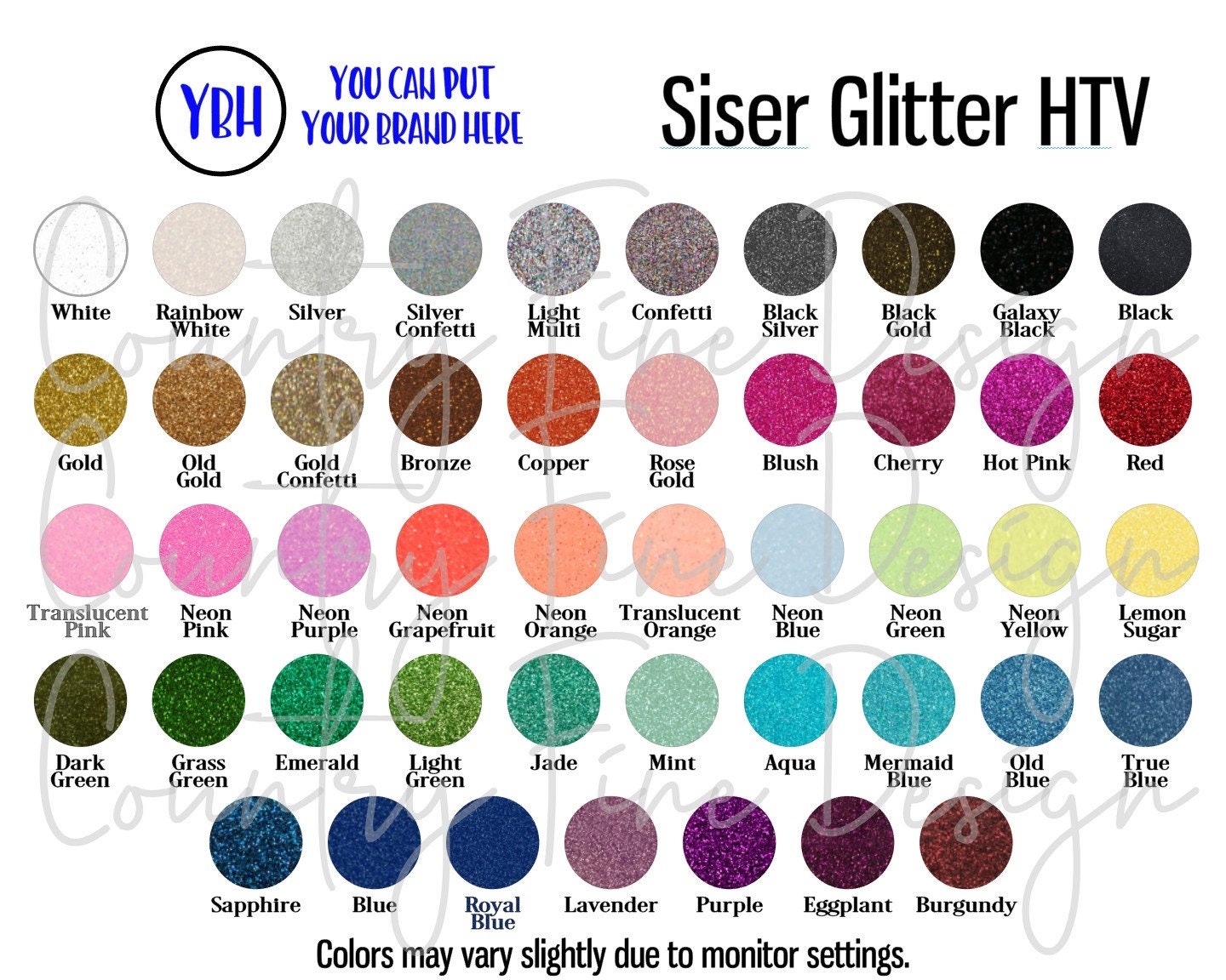 Siser Glitter HTV Color Chart Heat Transfer Vinyl Color Chart | Etsy