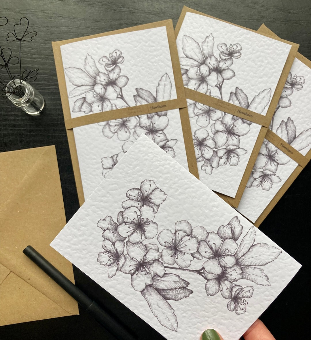 Hawthorn Single Card - Nature Art Print - Flower/floral Illustrated ...