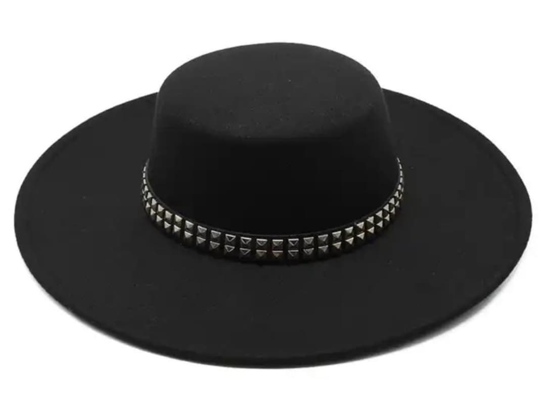 Black Fedora Hat With Studded Band: Gothic Boho Chic Wide Brim - Etsy