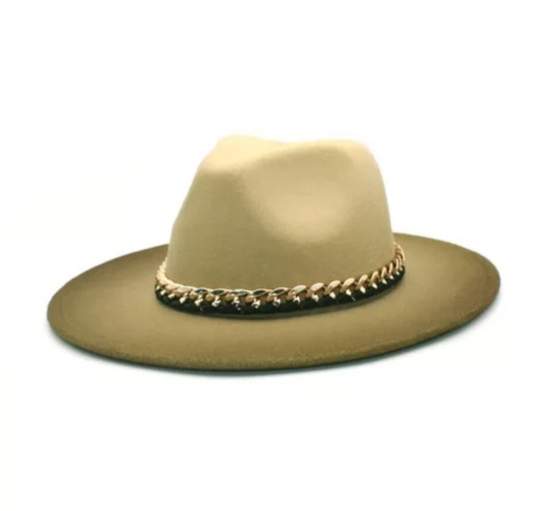 Ombre Wool-feel Fedora With Gold Chain) Wide Brim Fedora - Etsy
