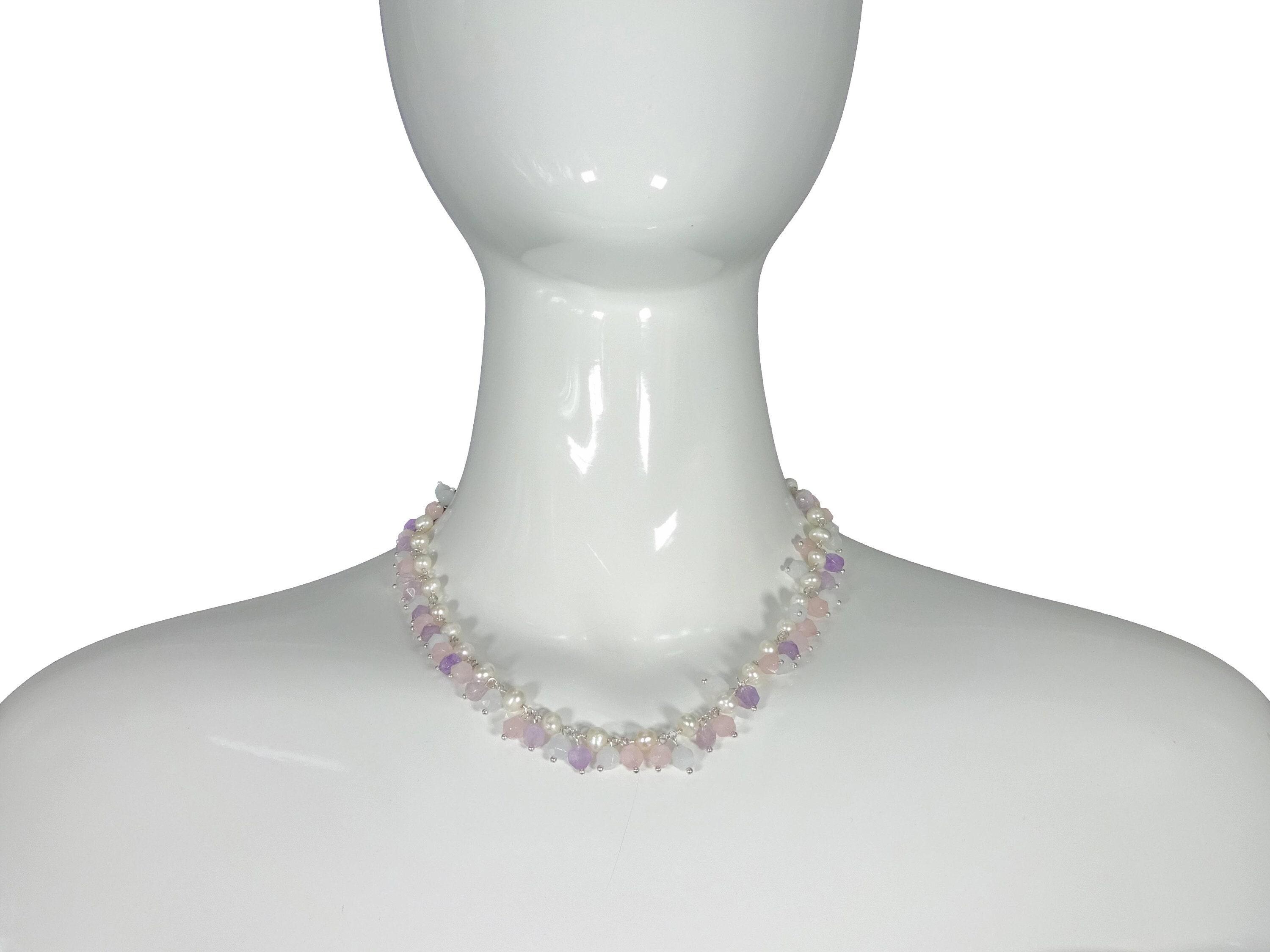 Cultured Pearl Gemstone Cluster Necklace.gemstone and Freshwater Pearl ...