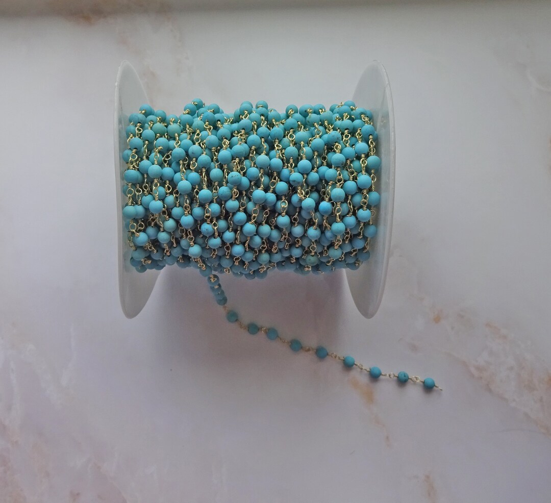 2FT. 4MM Matte Turquoise Rosary Chain. Wire Wrapping Turquoise Chain ...