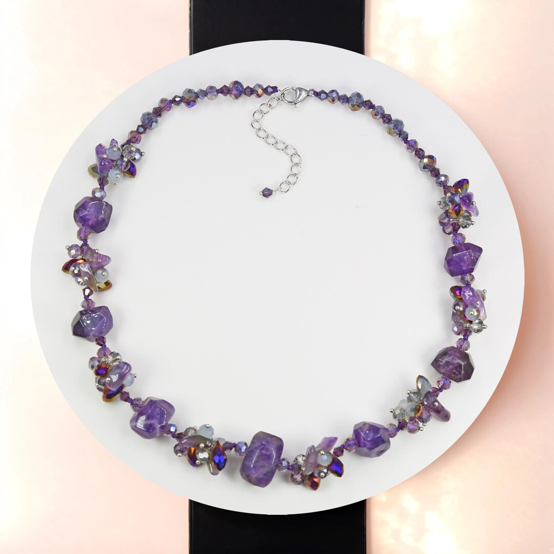 Natural Amethyst Mix Statement Necklace. - Etsy